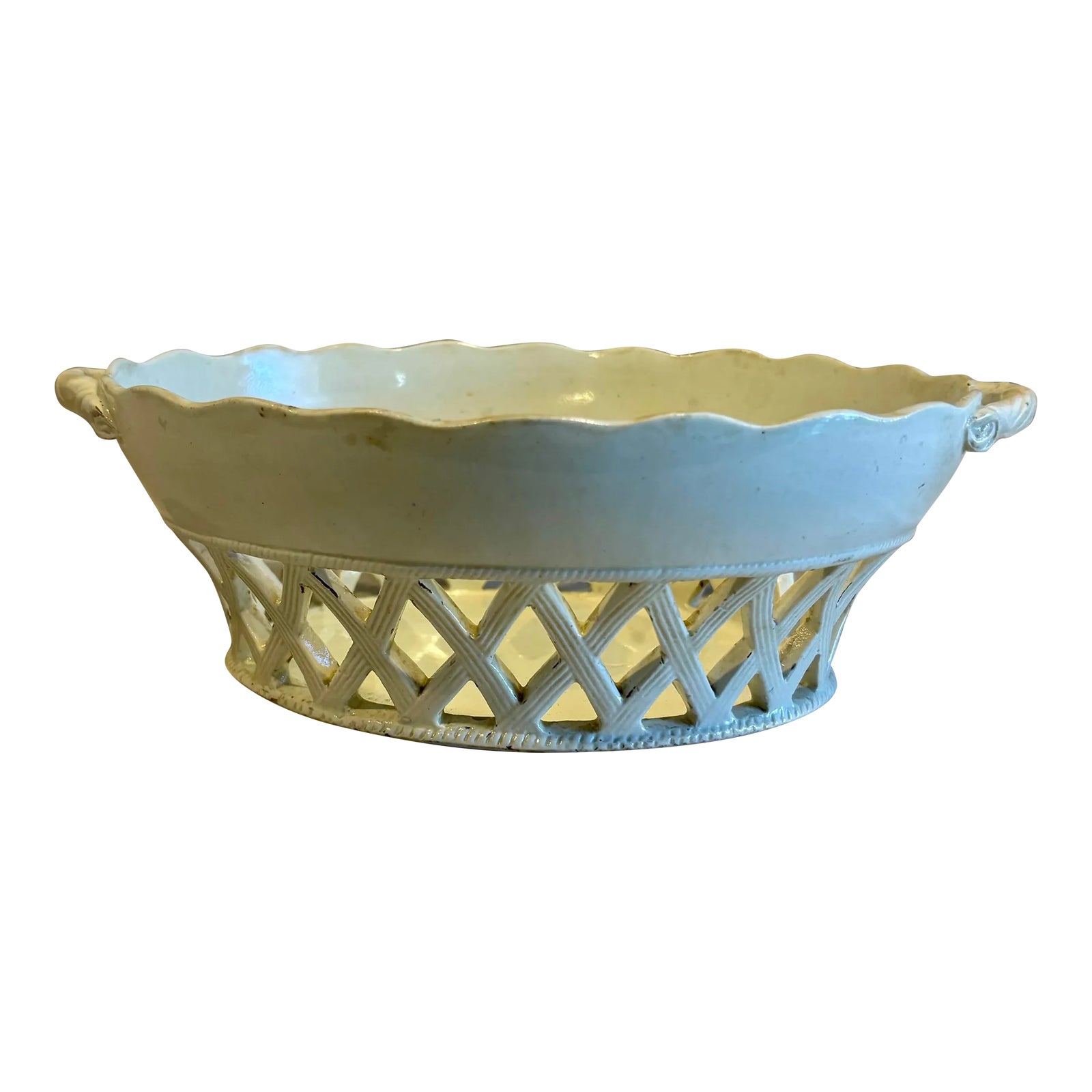 Early 19th Century Reticulated Early Pearlware Chestnut Basket | Chairish