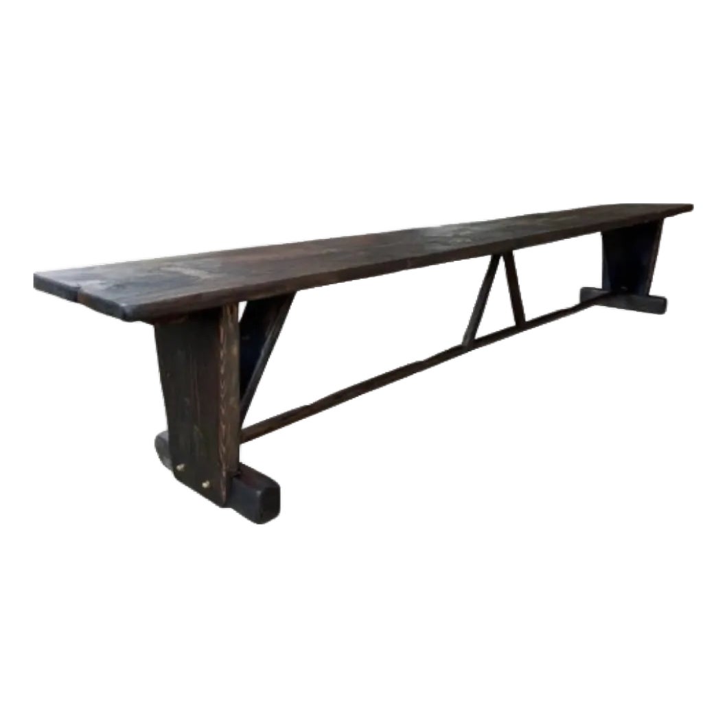 Rustic European Farmhouse Espresso Trestle Bench 96" | Chairish
