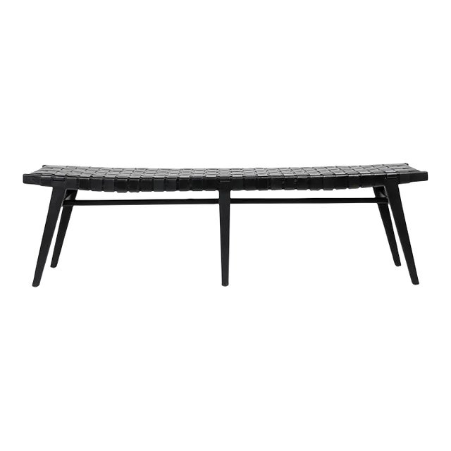 Black Leather Strap Bench | Chairish