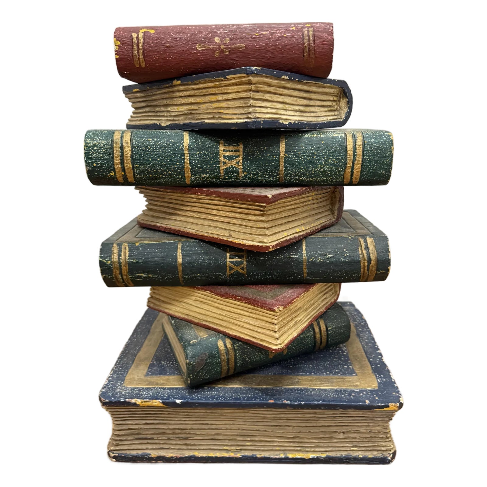 Carved Wood Faux Stack of Books Small Table Pedestal | Chairish