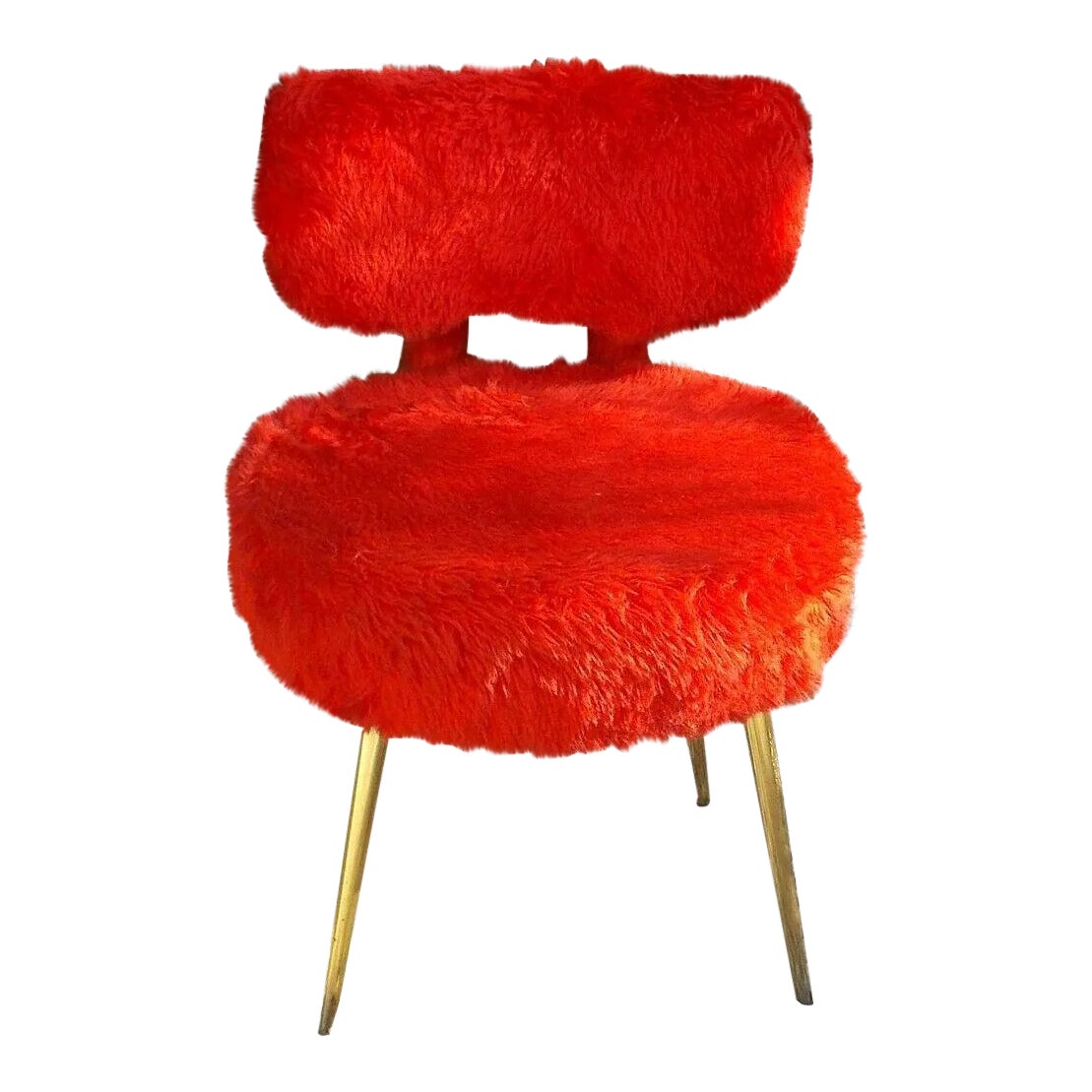 1960s French Mid Century Modern Fluffy Red Chair | Chairish