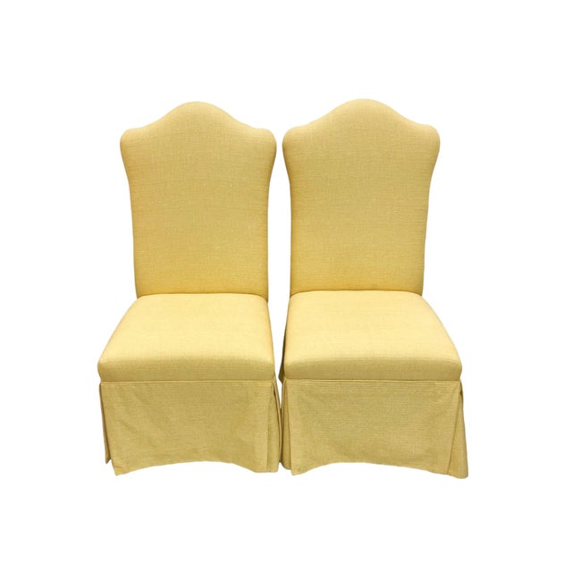 Vintage Set of 2 Yellow Custom Upholstered Parsons Chairs | Chairish