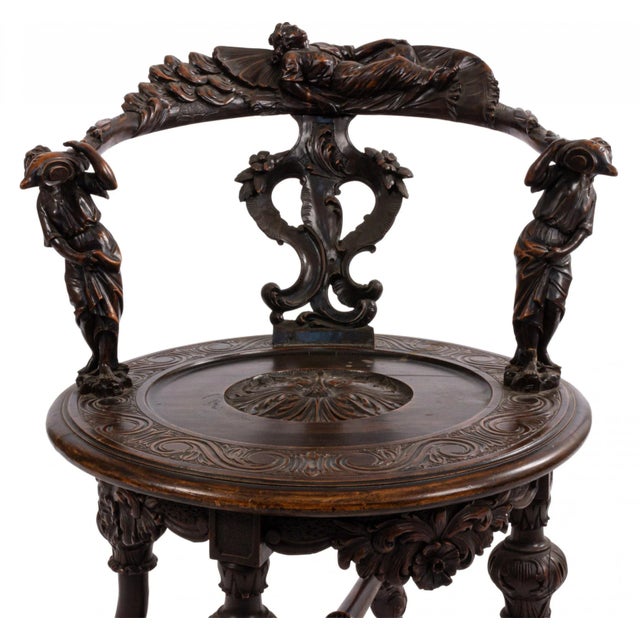 Italian Renaissance Style Round Back Walnut Armchair | Chairish