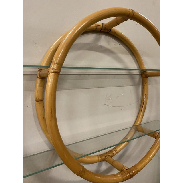 1950s Restored Circular Rattan Wall "Skeleton" Shelf with Glass Tiers ...