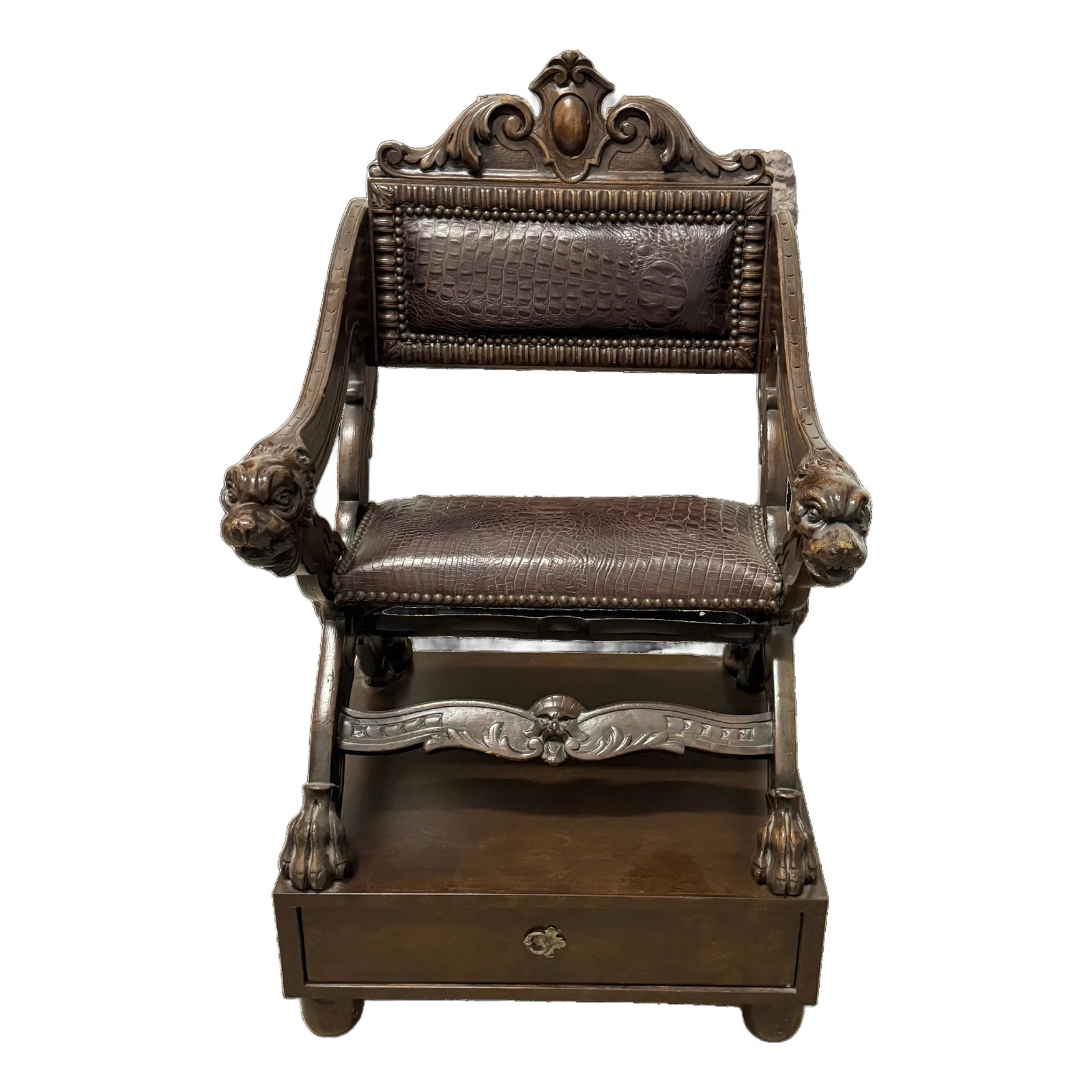Early 20th Century Carved Dog-Head Savonarola Chair With Drawer Base ...