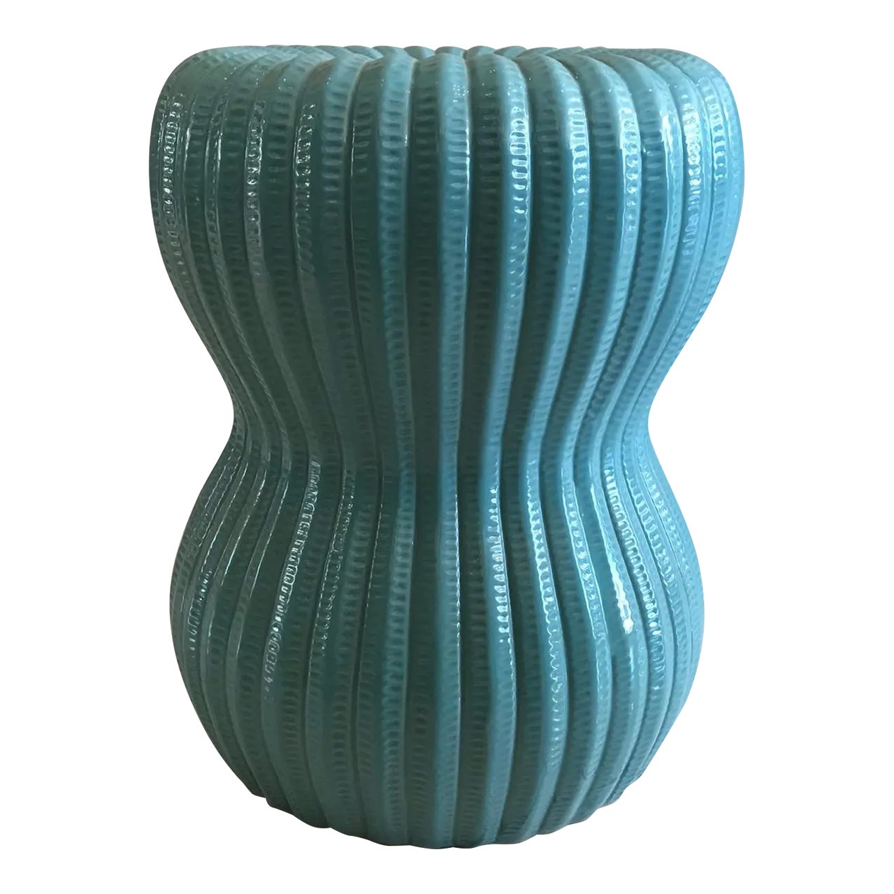 Turquoise Ribbed Hourglass Garden Stool | Chairish