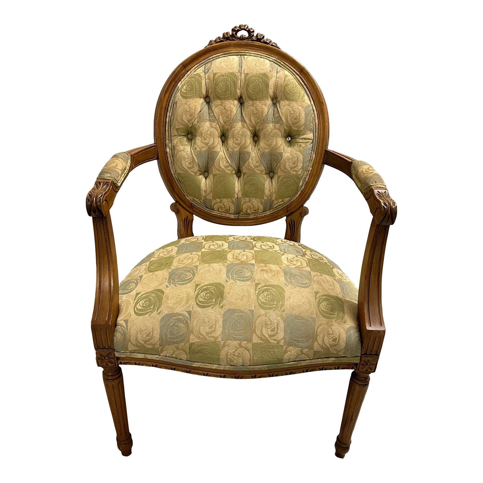 1970s Carved Oval Back French Arm Chair With Upholstered Seat & Back ...
