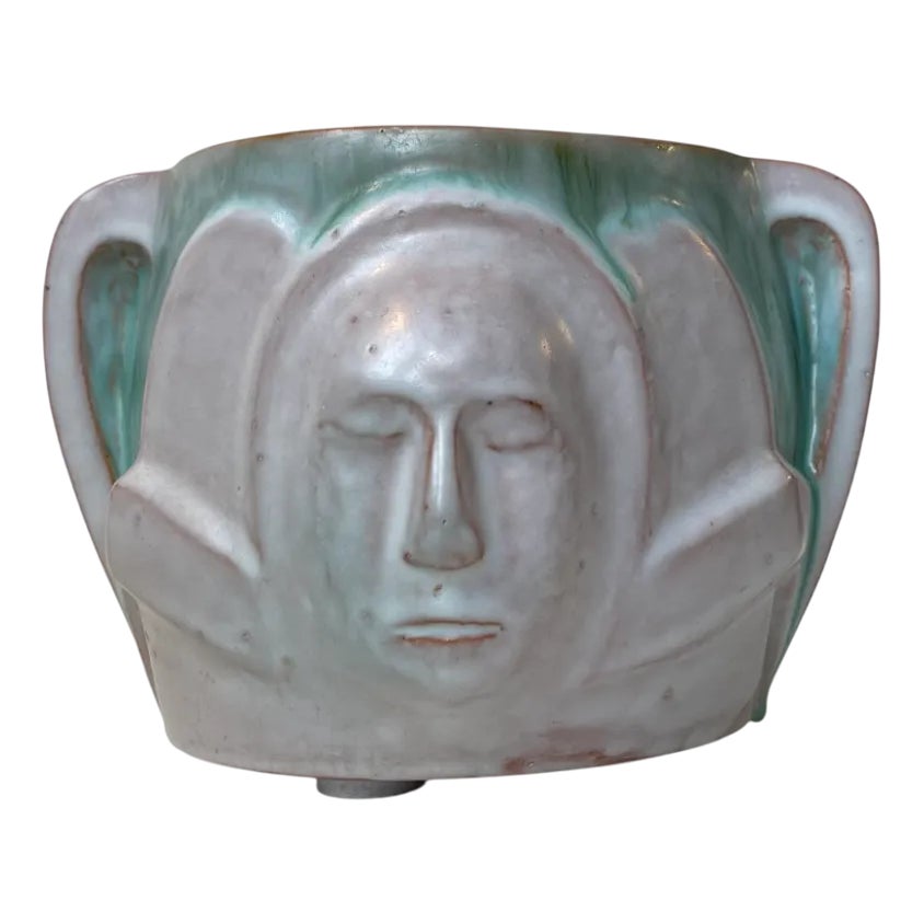 Art Deco Ceramic Planter with Glazed Faces by Aksel Hansen, 1940s ...