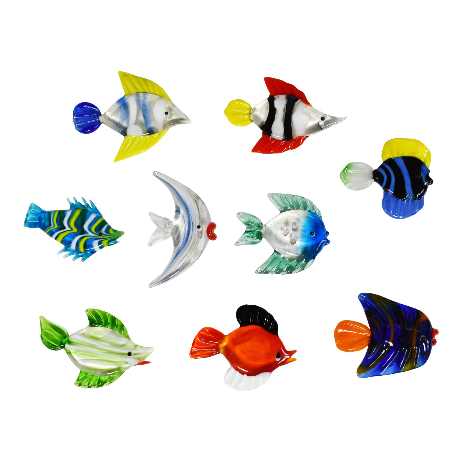 Late 20th Century Hand Blown Miniature Fish Art Glass - 9 Pieces | Chairish