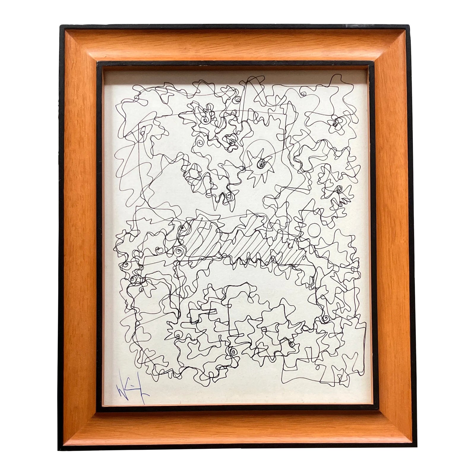 1980’s Original Wayne Cunningham Abstract Ink Drawing Tabletop Frame ...