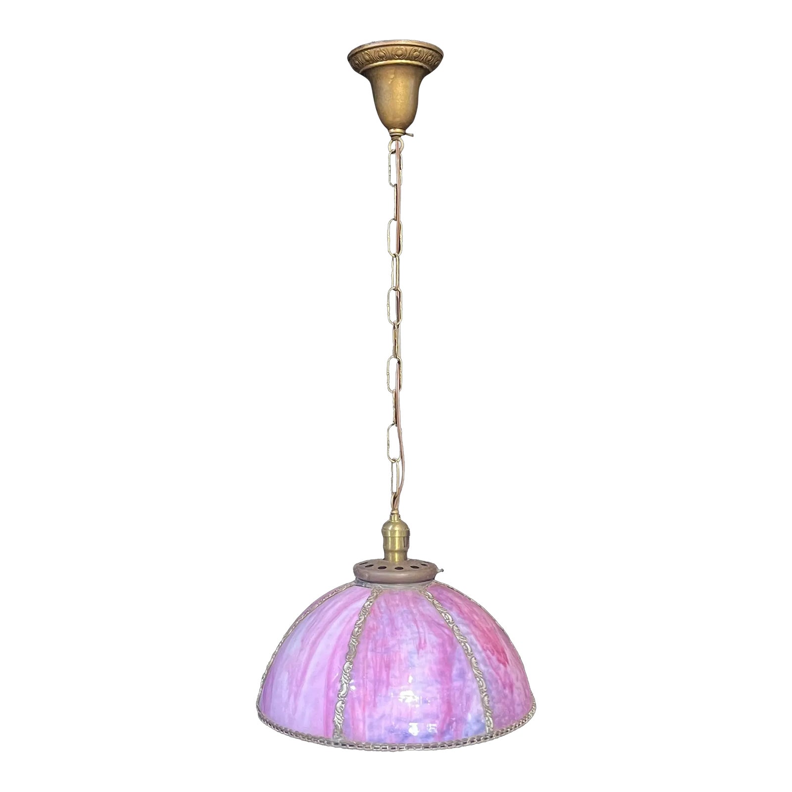 1950s Mid Century Modern Pink Slag Glass Chandelier | Chairish