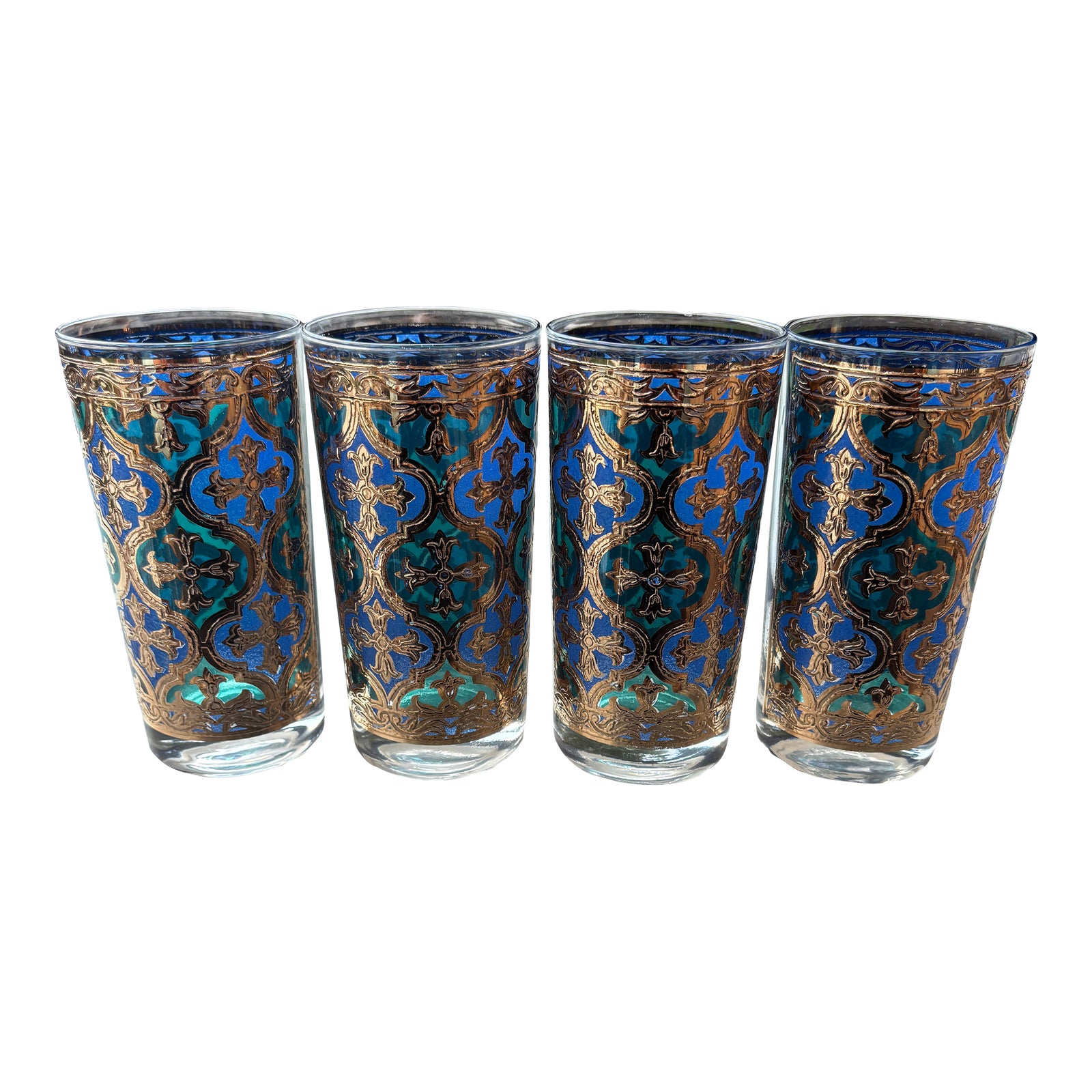 1960s Georges Briard Blue Firenze High Ball Glasses- Set of 4 | Chairish
