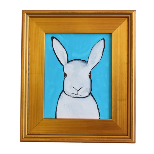 Folk Art Bunny Rabbit Hare Portrait Oil Painting Including the Antiqued ...