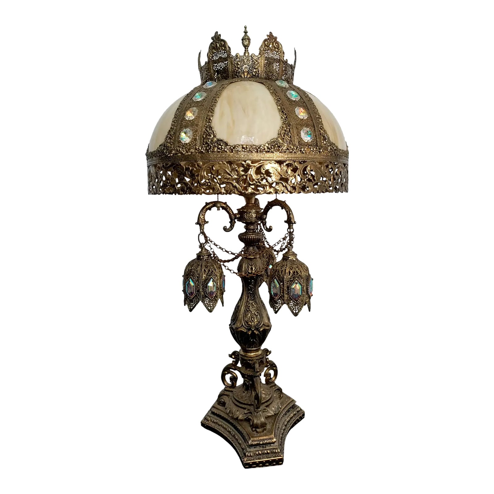 Vintage Jeweled Moroccan Tulip Lamp Slag Glass Gothic~Hollywood Regency ...