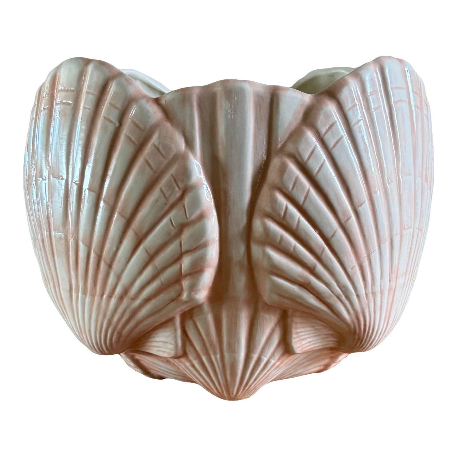 Vintage Large Palm Beach Regency Pink Glazed Ceramic Clam Shell Planter ...