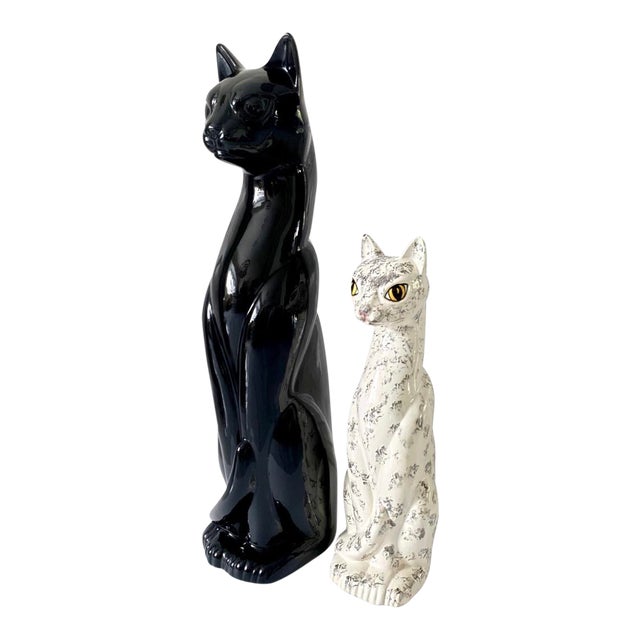 Vintage Haeger Cats, Art Deco Mid Century Modern, Tall Seated Black and ...