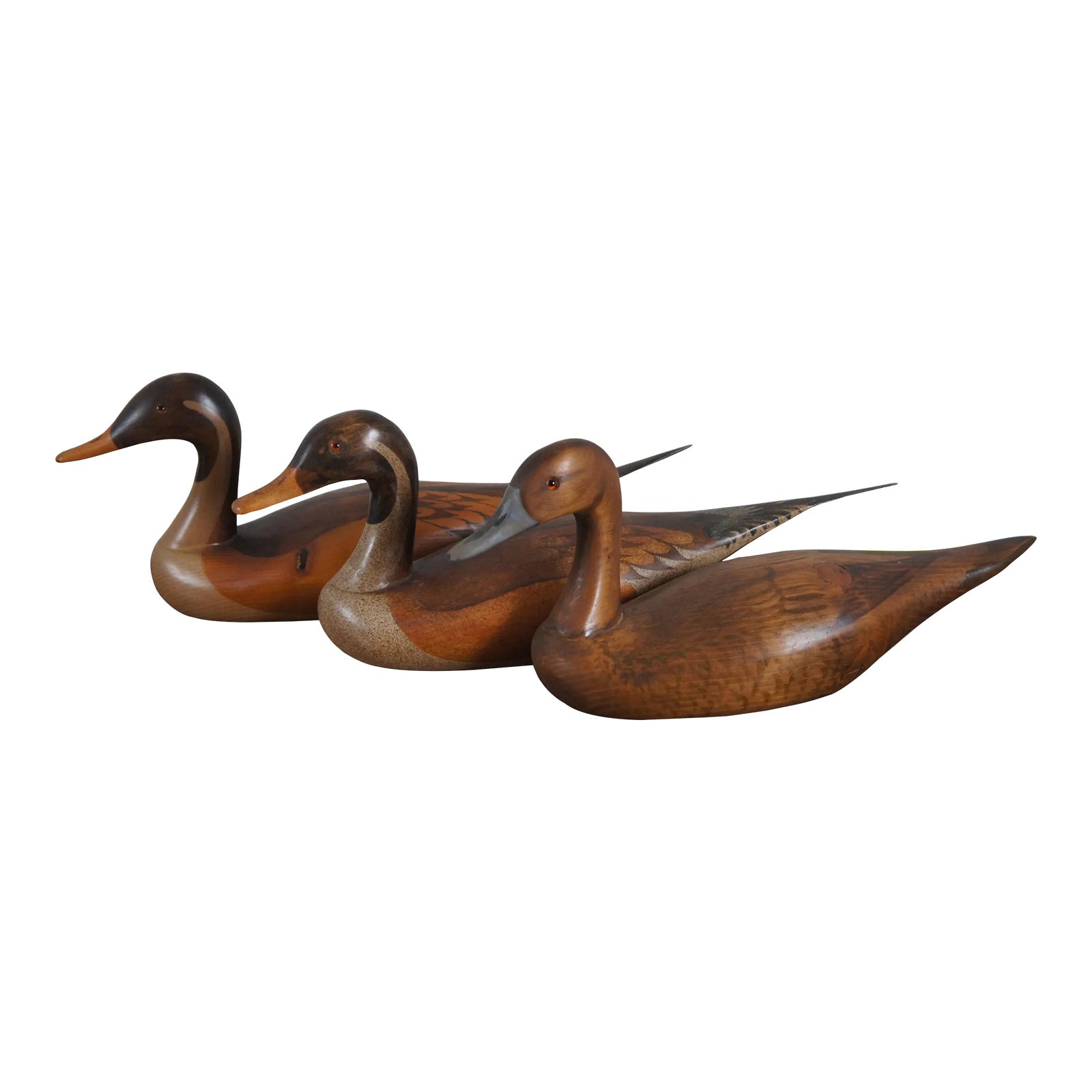 Set of 3 1980s Carved Drake Duck Decoys Big Sky Carvers Craig Fellows ...