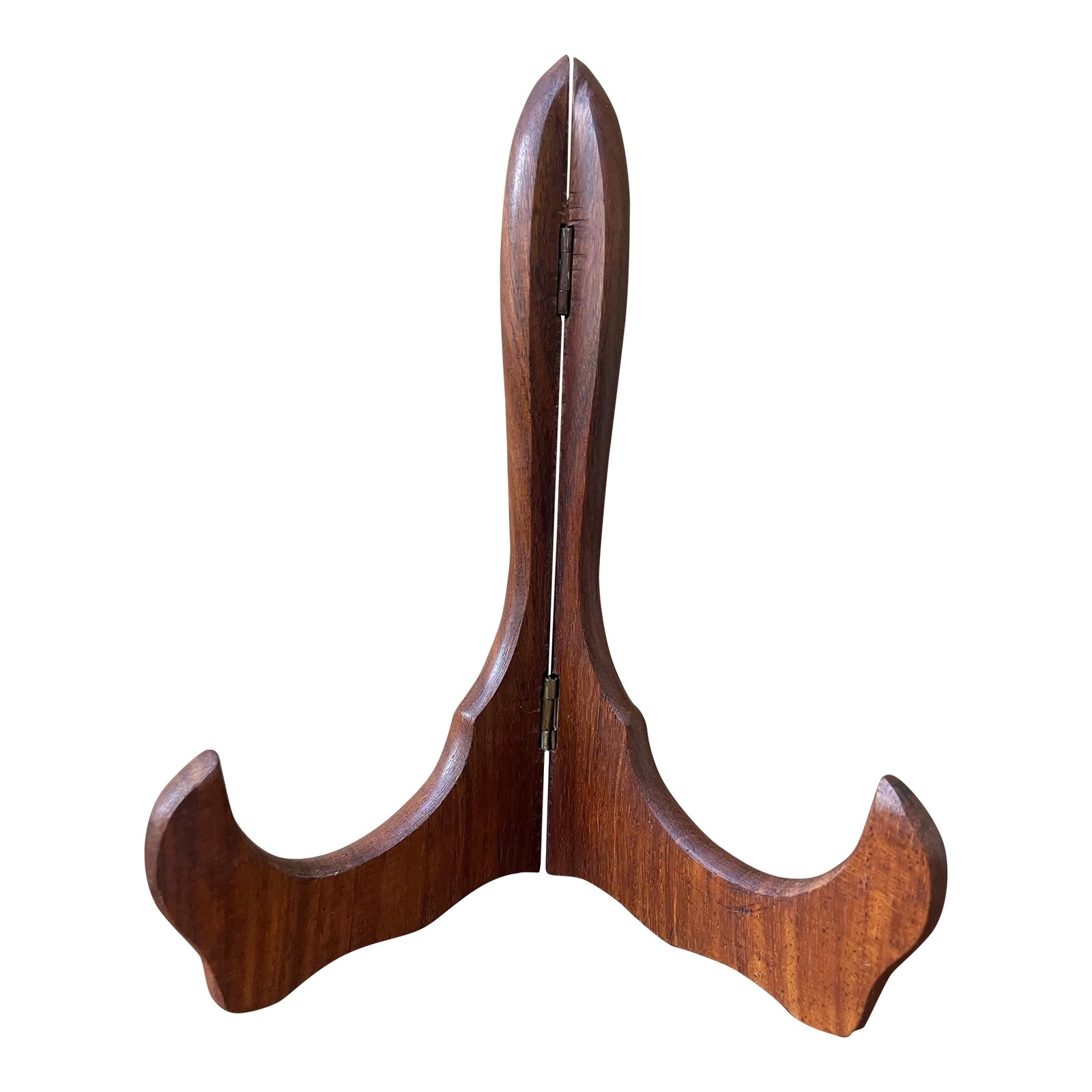 Vintage Wooden Plate Stand With Brass Inlays | Chairish