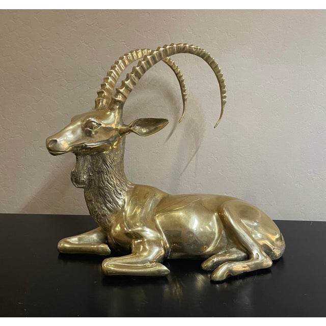 Mid Century Large Cast Brass Ibex Figurine Sculpture | Chairish