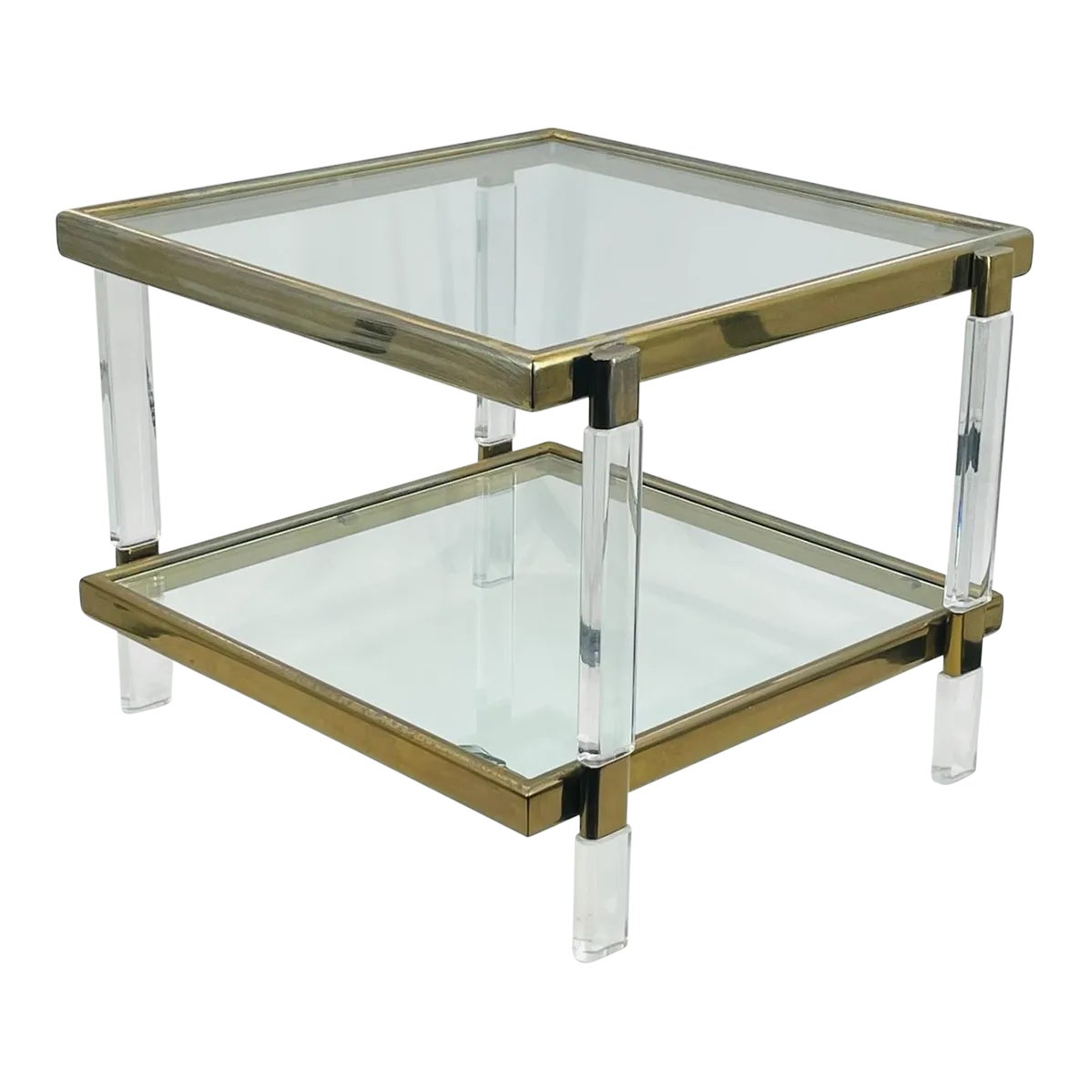 1960s Lucite, Brass & Glass 2 Tier Table by Charles Hollis Jones | Chairish