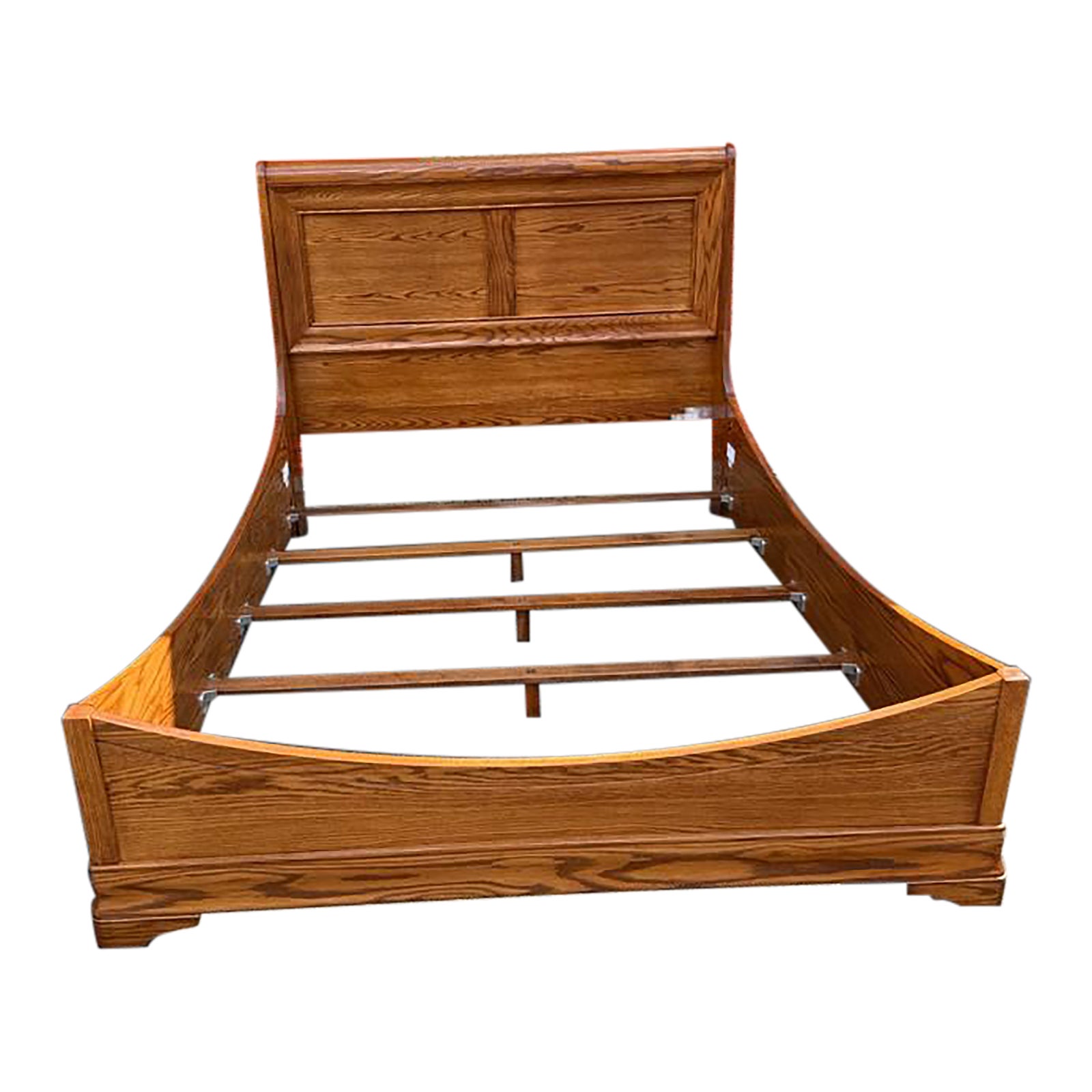Keystone Sleigh Oak Queen Bed Frame | Chairish