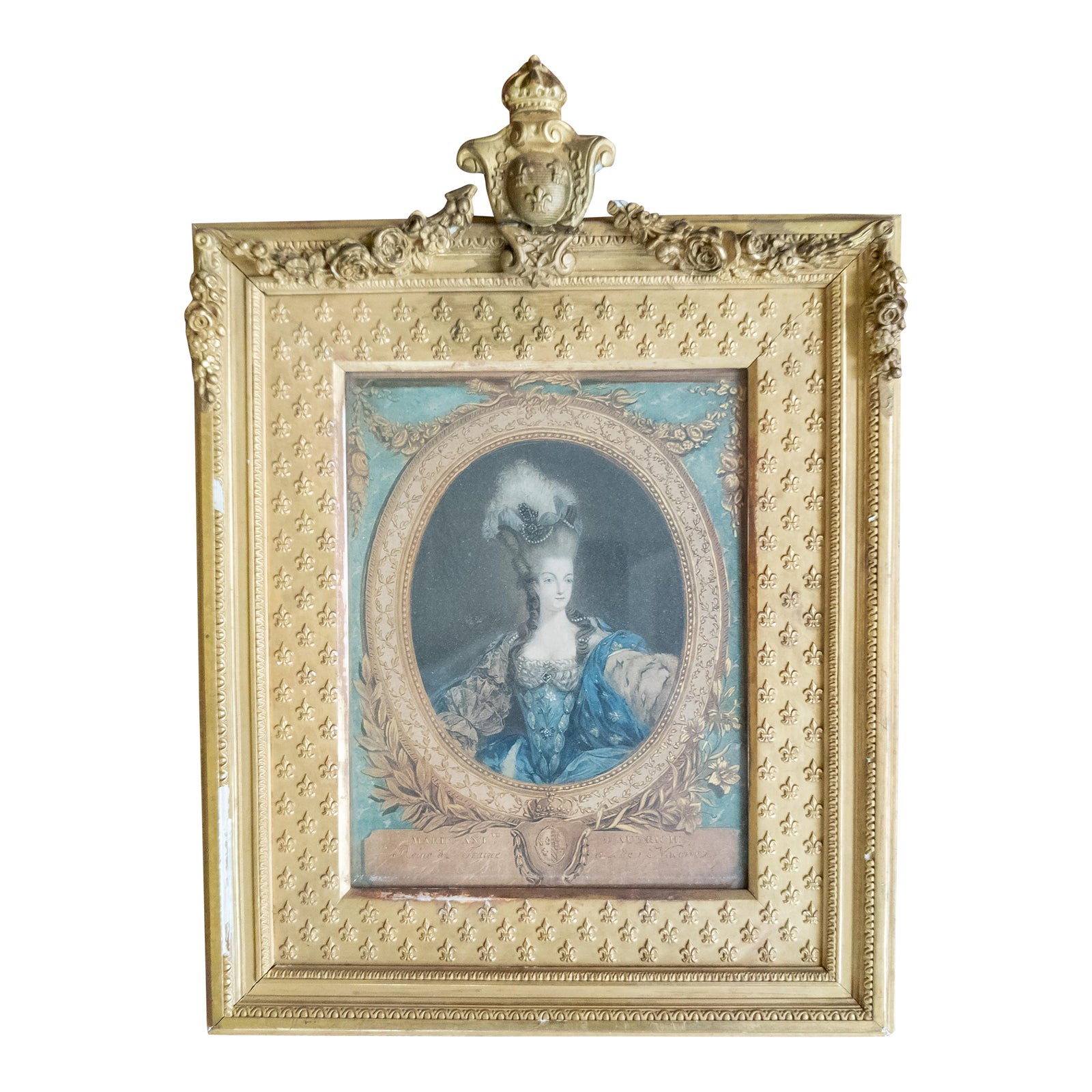 19th Century French Hand Colored Lithograph Print of Marie Antoinette ...