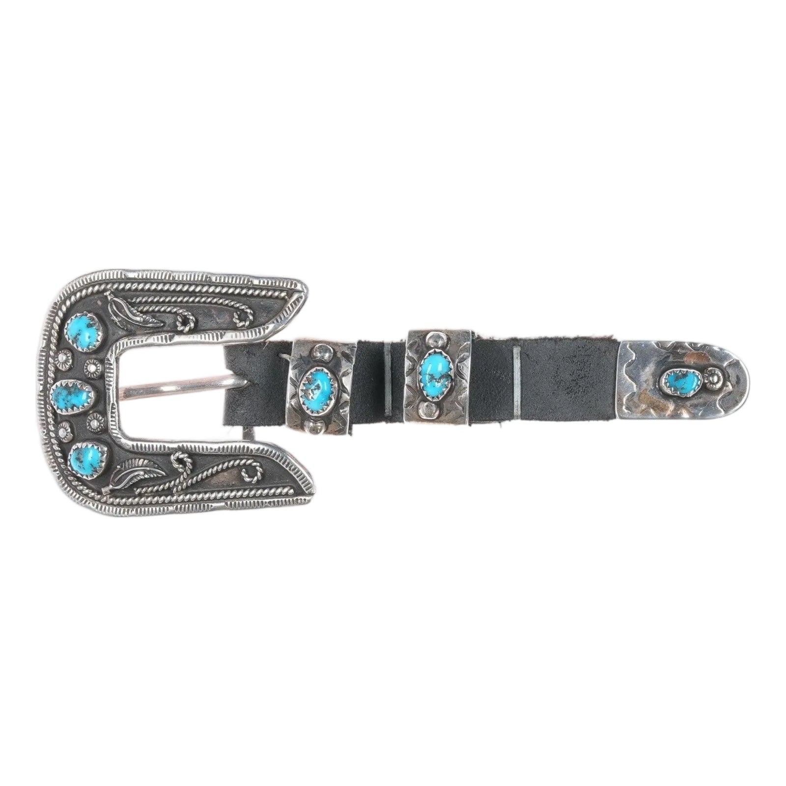 Vintage AJ Native American Sterling turquoise 5/8" ranger belt buckle ...
