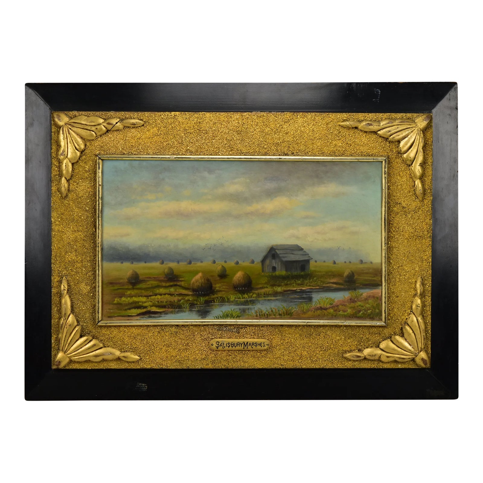 Antique Landscape Painting on Board of Salisbury Marshes by g.h ...