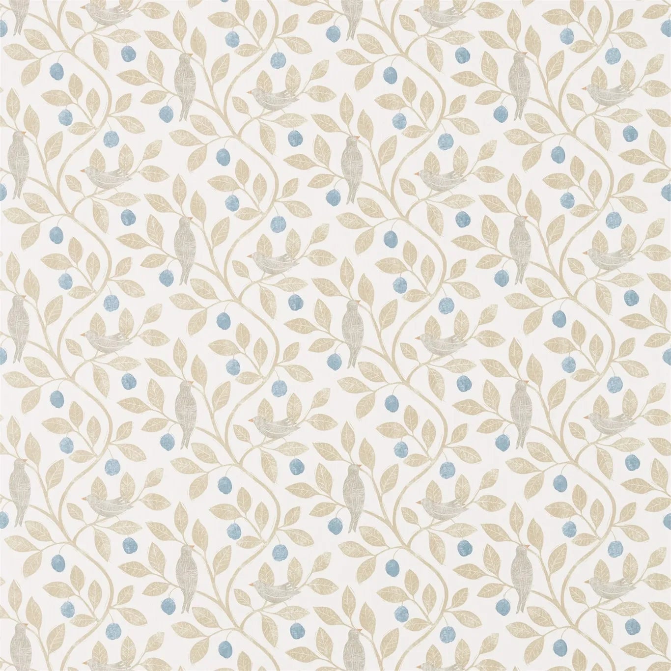 Sanderson Damson Tree Fabric in Denim/Barley | Chairish