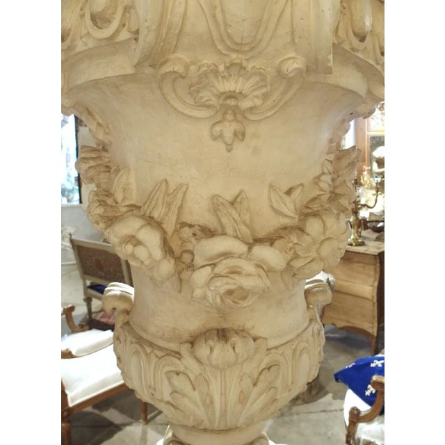Large Antique French Plaster Pot a Feu Urn on Faux Marble Pedestal ...