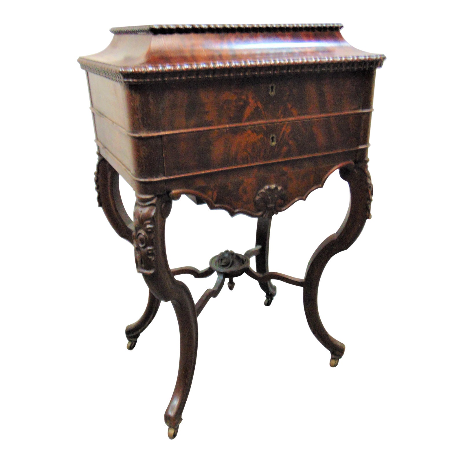 Mid 19th Century Victorian Mahogany Carved Sewing Stand | Chairish
