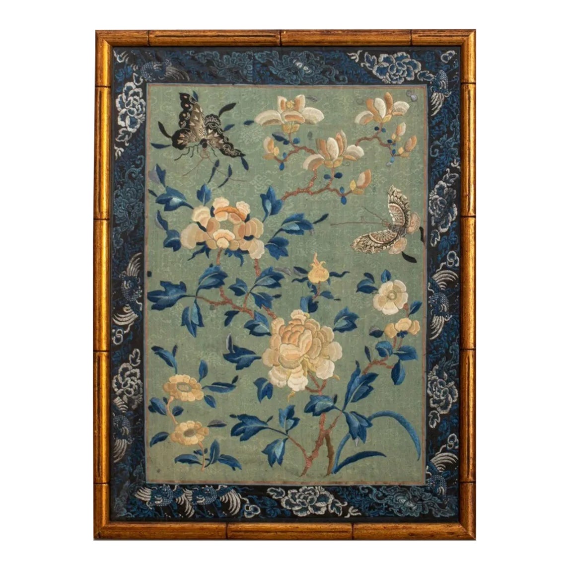 Vintage Chinese Silk Needlework Panel, Hand-Embroidered With Flowers ...