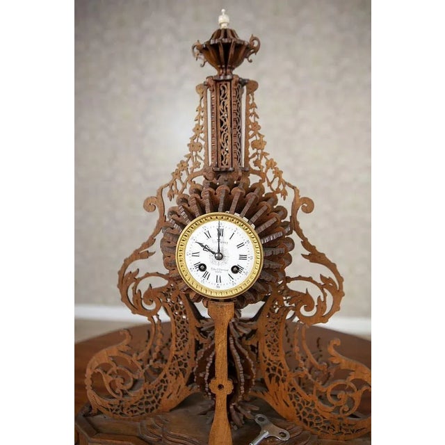 Carved Exotic Wood Mantel Clock From the Late 19th Century | Chairish