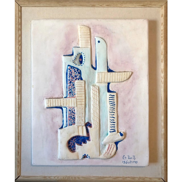 Alfred Reth 1949 Hungarian Cubism Wall Hanging Relief Sculpture with Enamel Painting Cubist ...