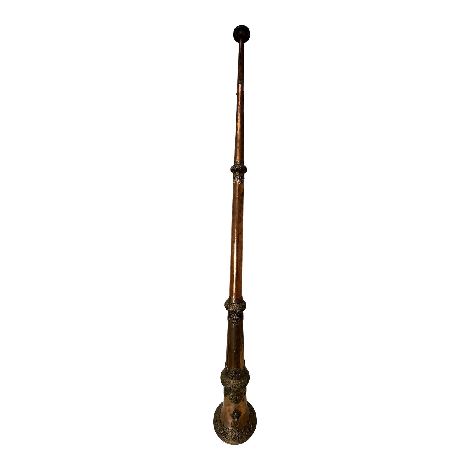 Tibetan Telescoping Long Horn Brass Copper Gems | Chairish