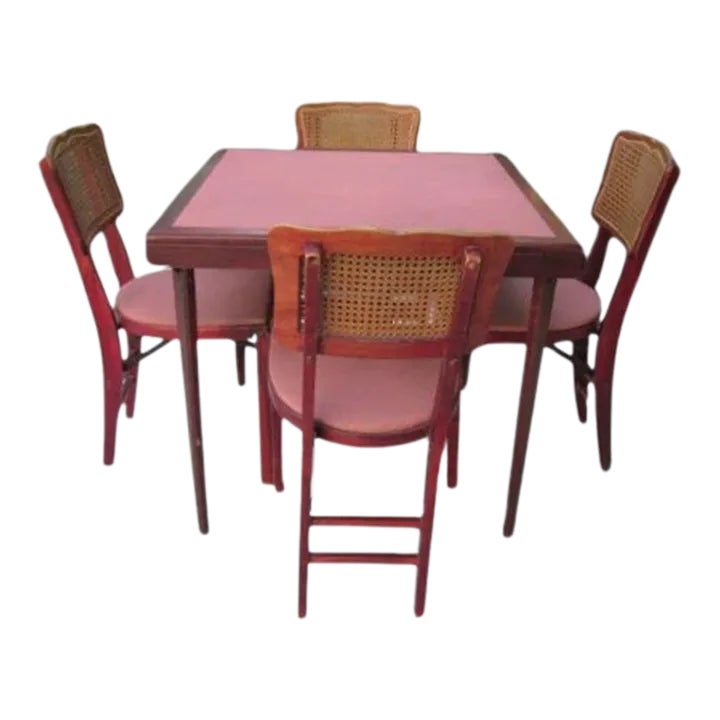 1950s Vintage Mid-Century Stakmore Card Table 4 Folding Cane Back ...