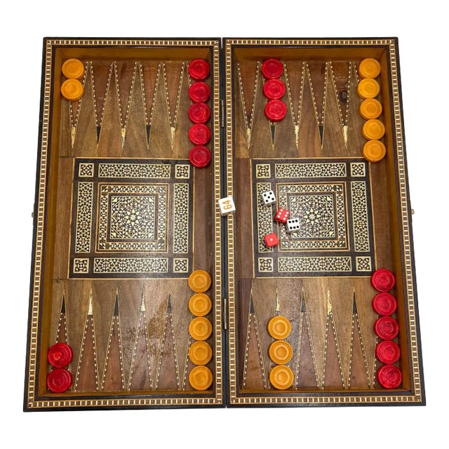 Vintage Arabesque Inlaid Backgammon & Chess Game Board | Chairish