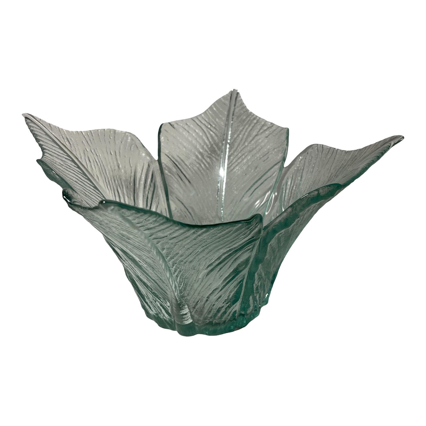 Large Green Glass Leaf Pattern Bowl | Chairish