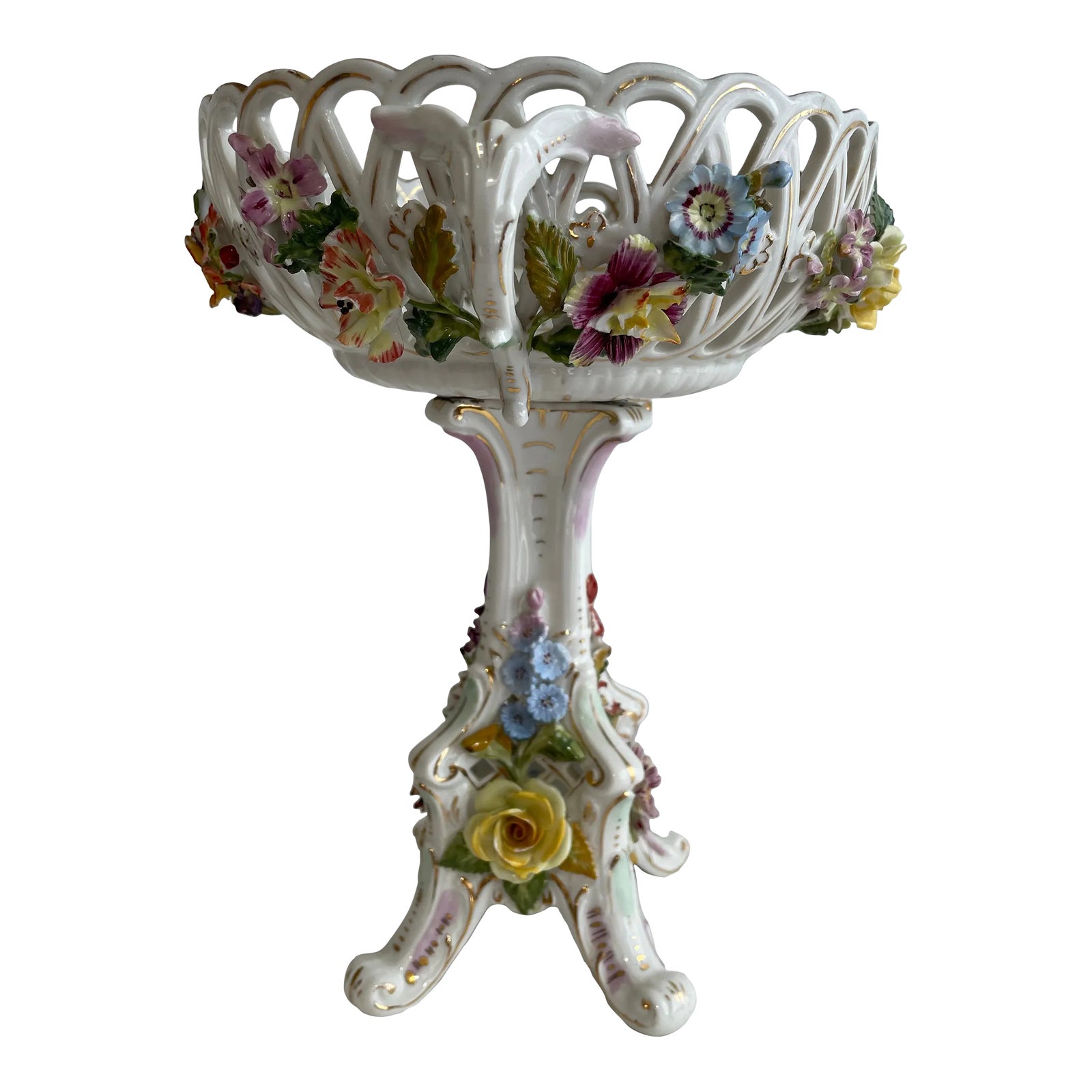 Mid 19th Century Antique Dresden Porcelain Compote | Chairish