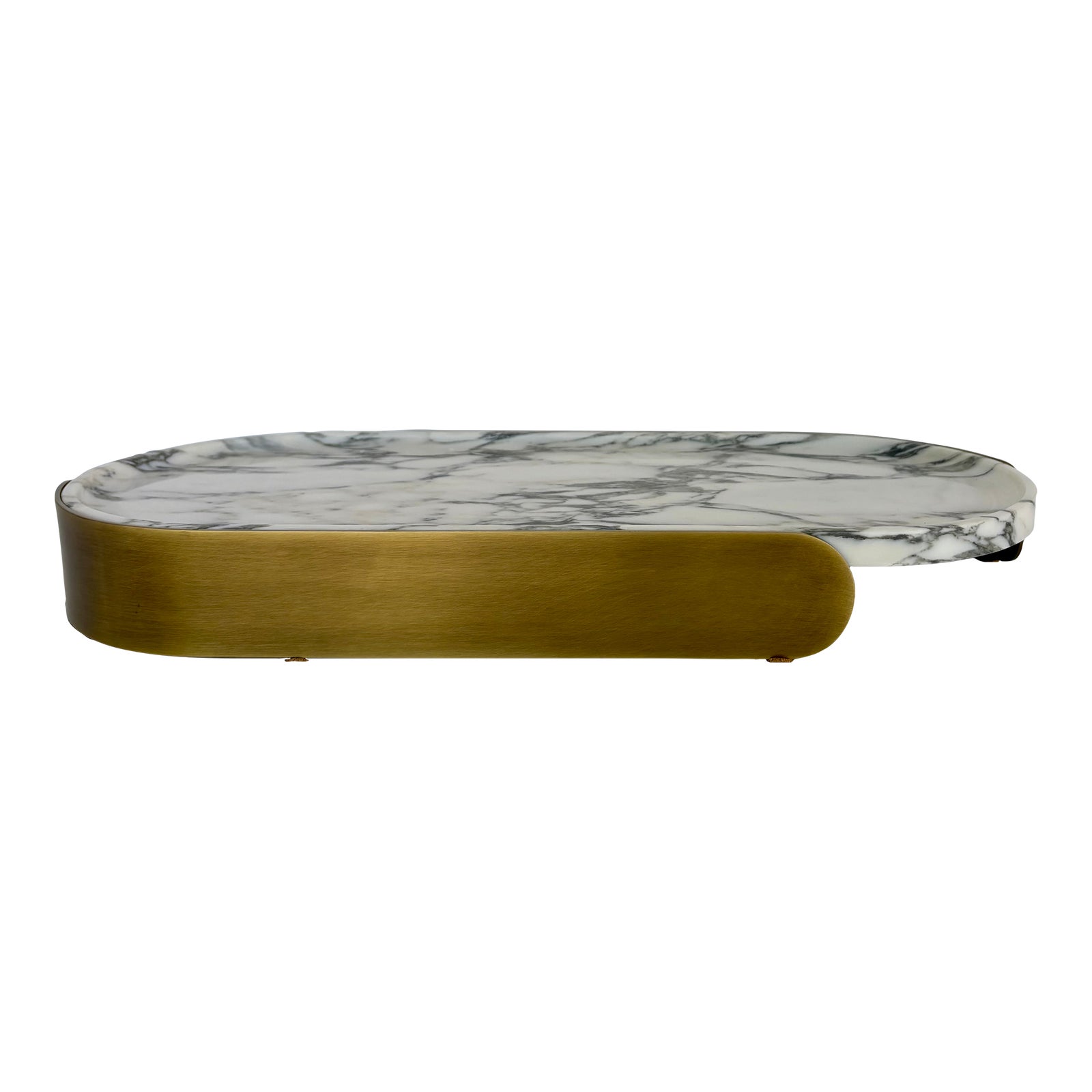 Revelation Modern Brass and Arabescato Marble Lozenge Tray | Chairish