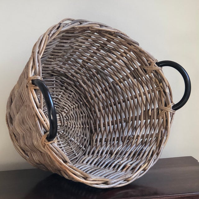 Vintage Rustic Style Wood Handled Basket | Chairish