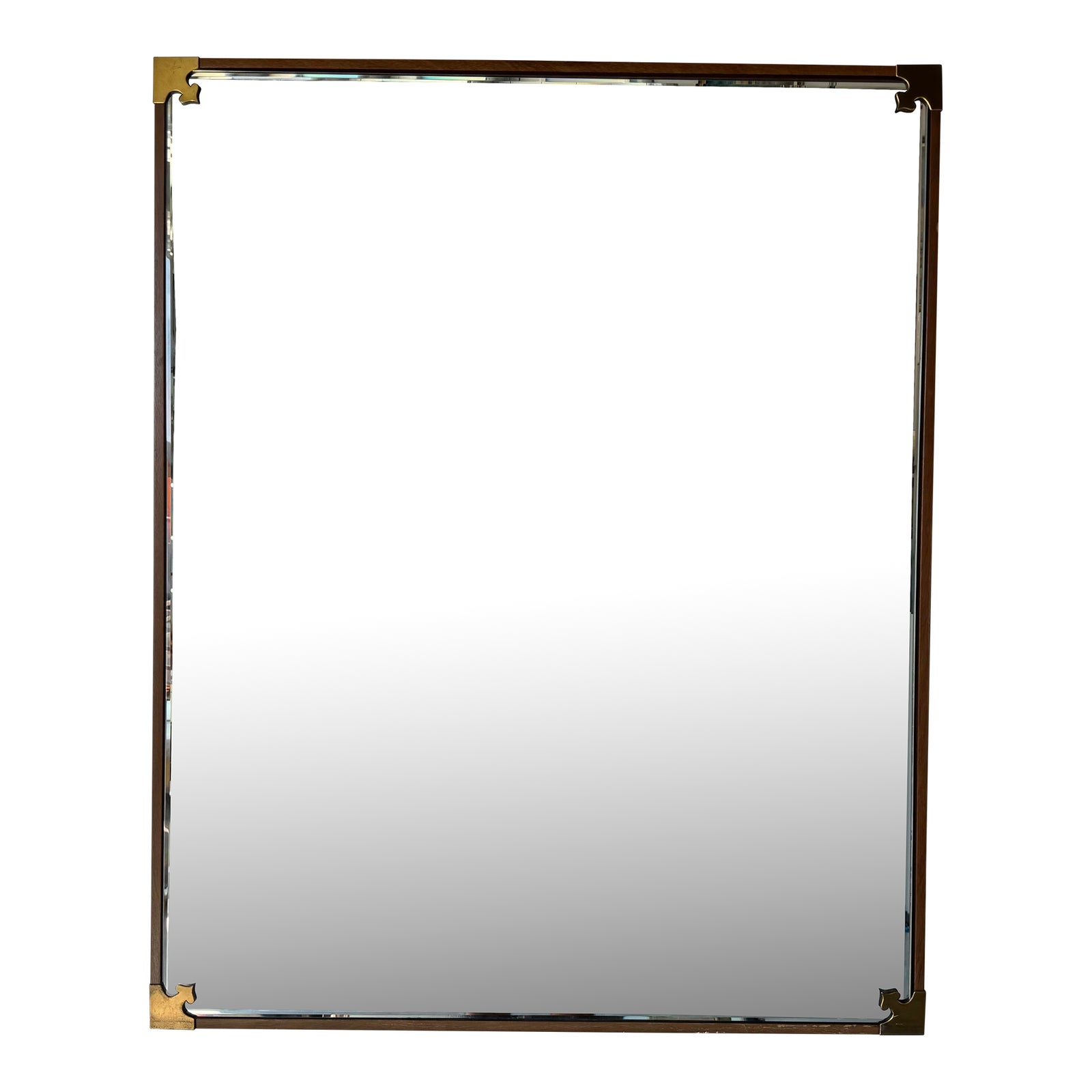 70's Vintage Asian Style Wood and Accent Brass Wall Mirror | Chairish