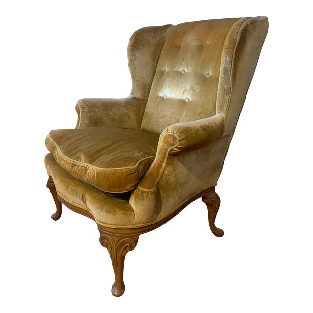1960s Vintage Yellow Velvet Wingback Chair | Chairish