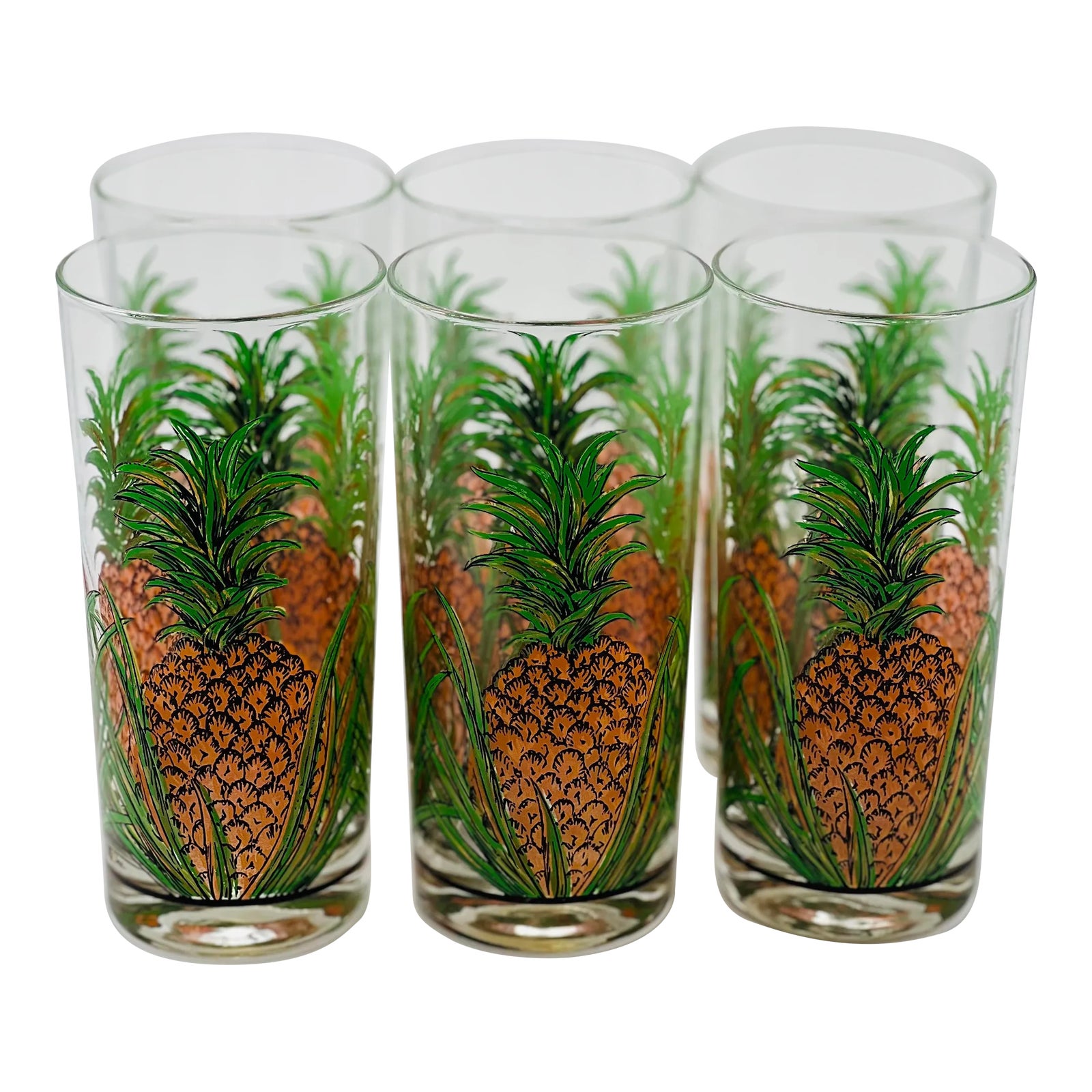 1960s Cera Glass Pineapple Glassware Set - Set of 6 Glasses | Chairish