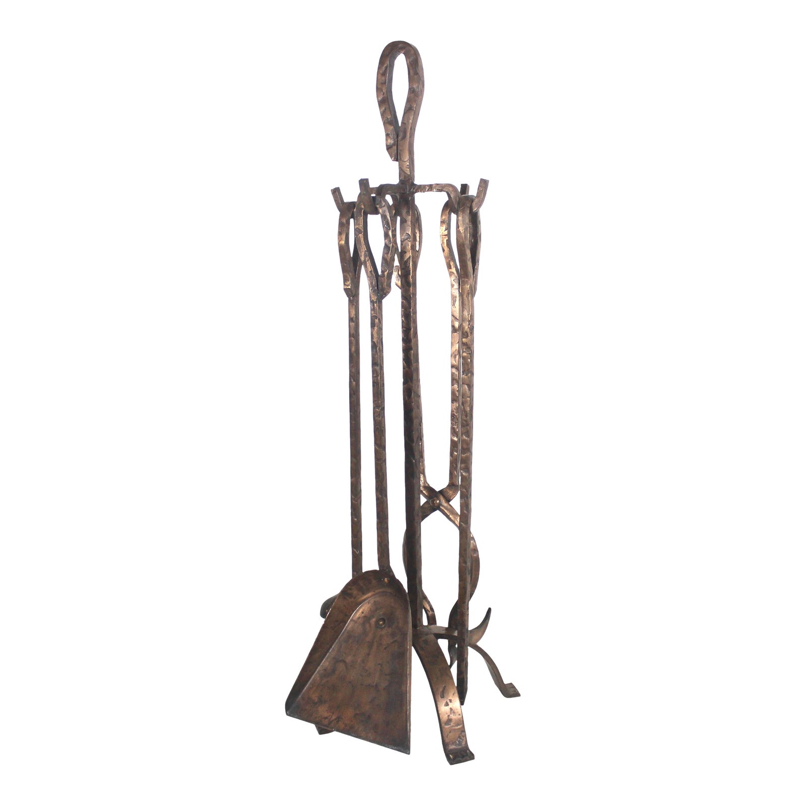 Hammered Copper Arts and Crafts Style Fireplace Tool Set Tools Holder ...