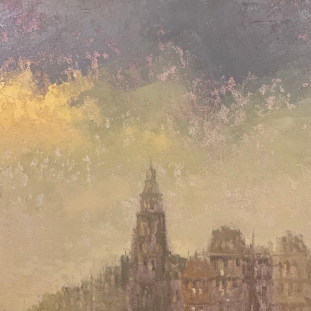 Vintage Impressionist Oil on Canvas "Harbor Scene at Night" by Roelof ...