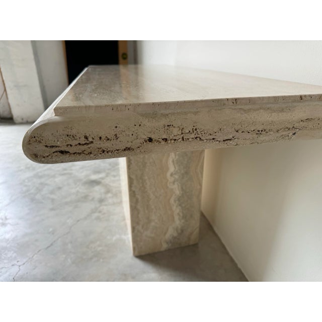 80's Italian Postmodern Bullnose Edge - Beige Travertine Console Table ...