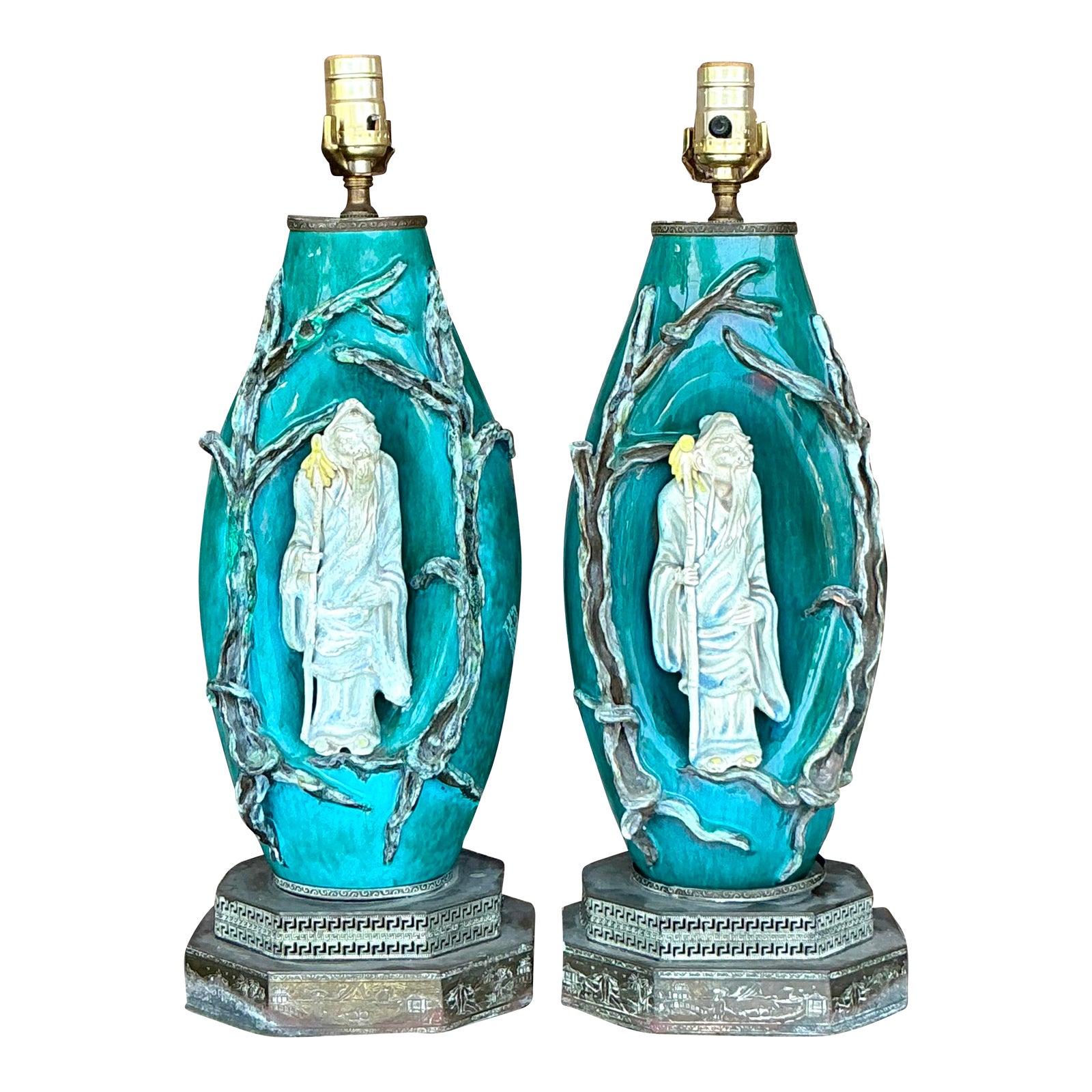 Vintage Italian Marcelo Fantoni Glazed Ceramic Character Lamps - A Pair ...