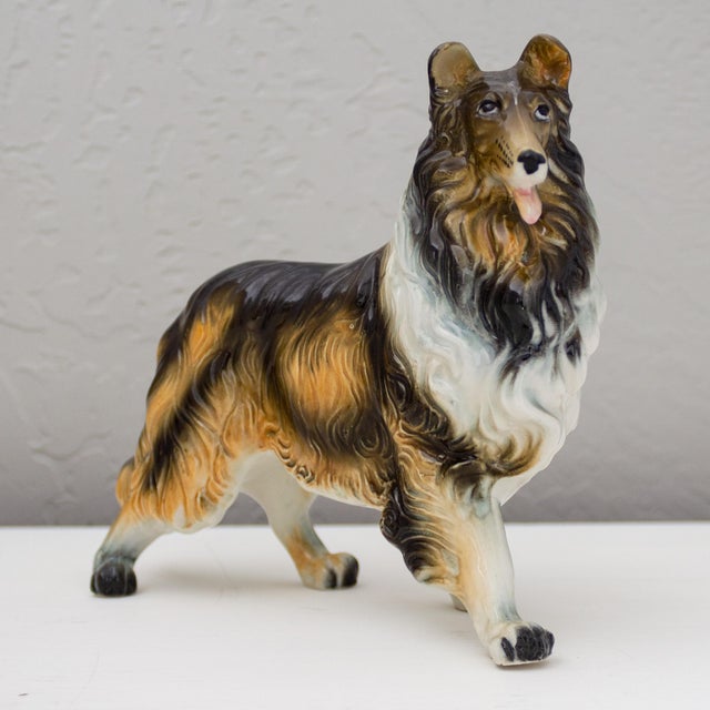 Ceramic Rough Collie | Shetland Sheep Dog Hand Painted Figurine | Chairish
