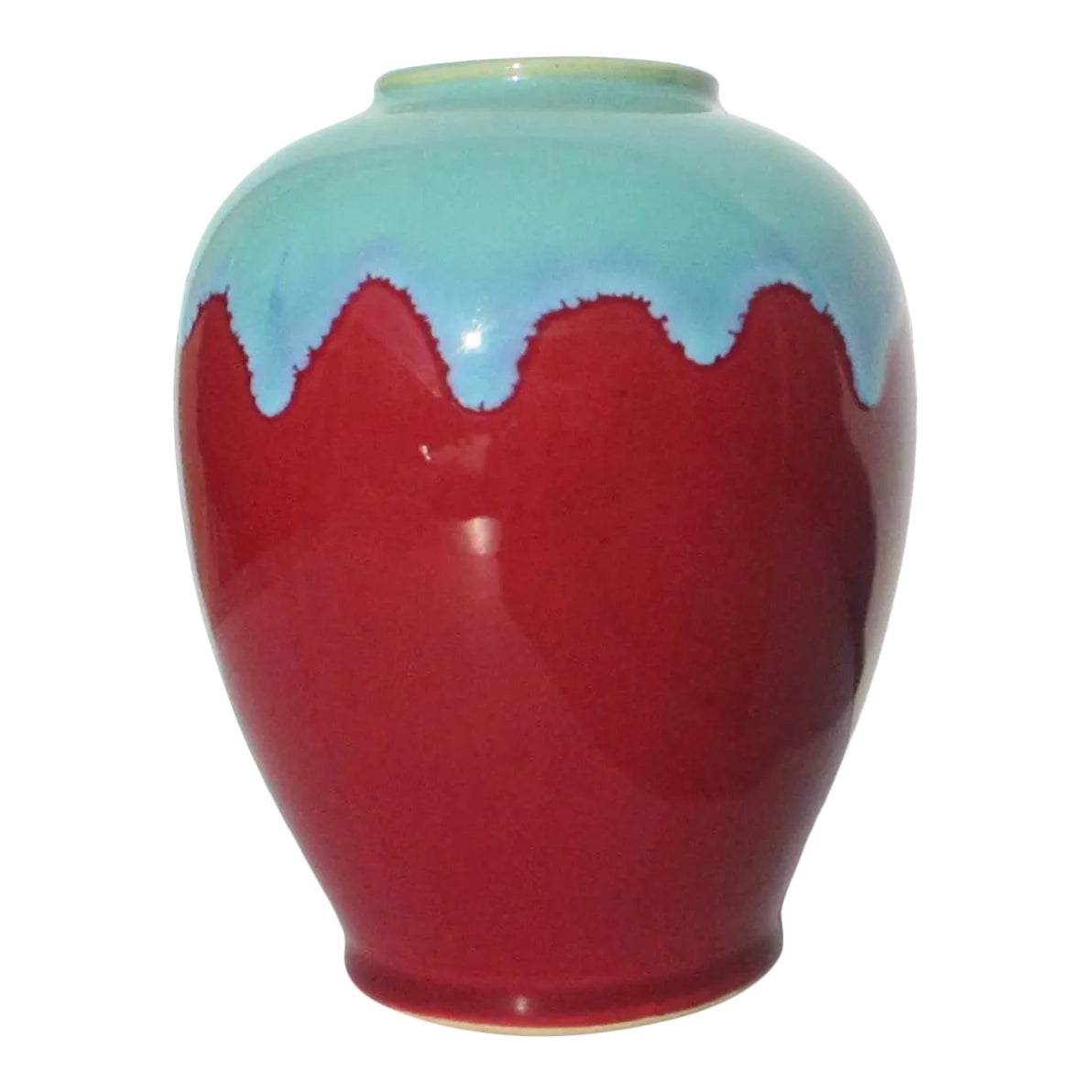 Ceramic Red and Blue Designer Vase | Chairish